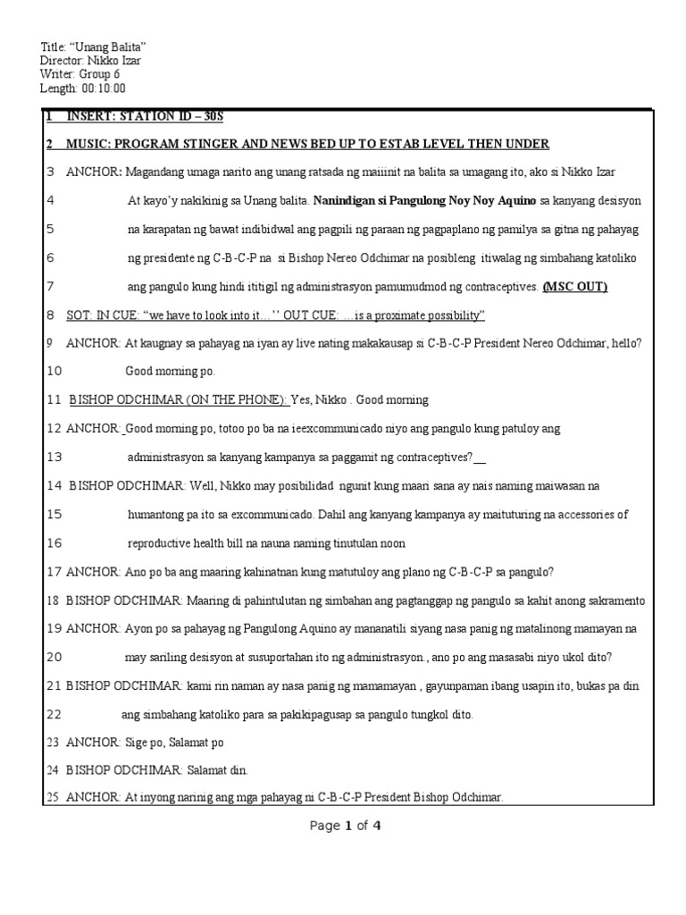 Sample News Production (Single Column Script) | PDF