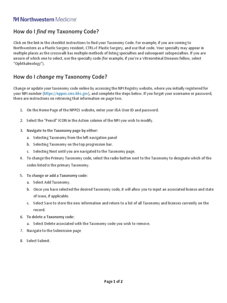 Taxonomy Code Instructions | PDF | Password | User (Computing)