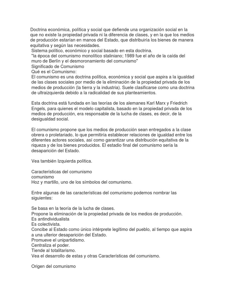 Definición y características del comunismo | PDF | El Manifiesto ...