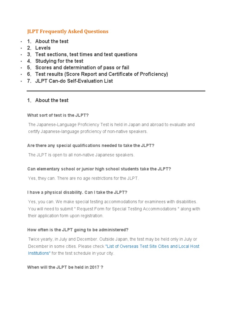 JLPT Frequently Asked Questions | PDF | Tests | Psychology