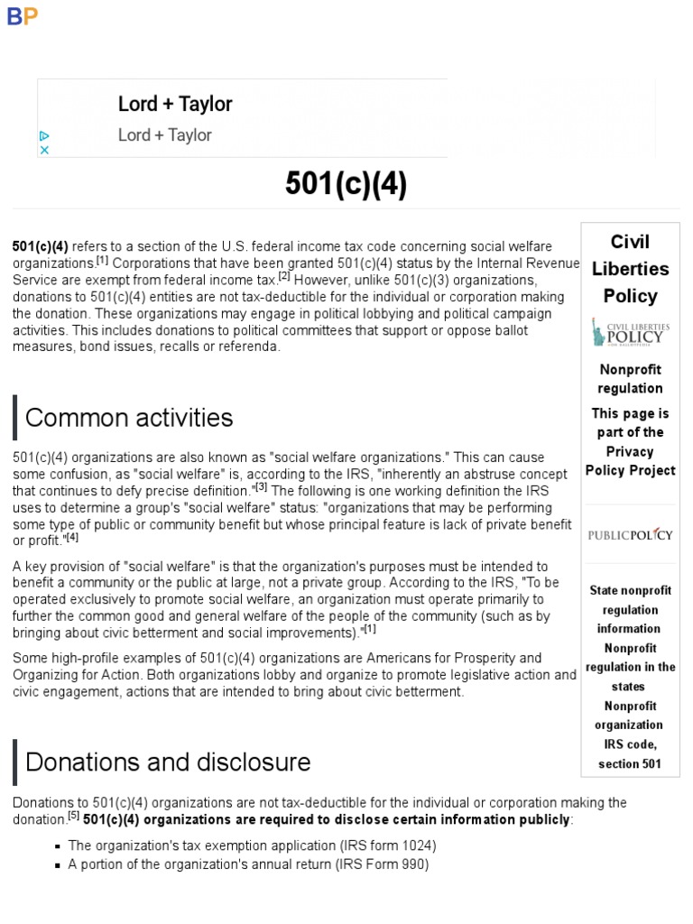 501 (C) (4) - Ballotpedia | PDF | 501(C) Organization | Nonprofit ...