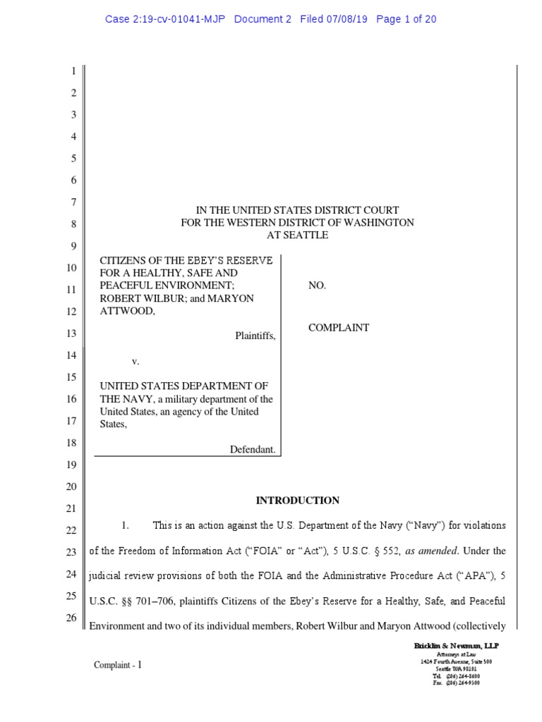 Case 2:19-cv-01041-MJP: COER Complaint Against The US Navy On Freedom ...