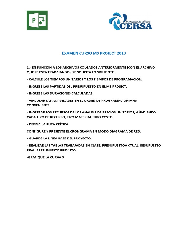 Examen Curso Ms Project | PDF