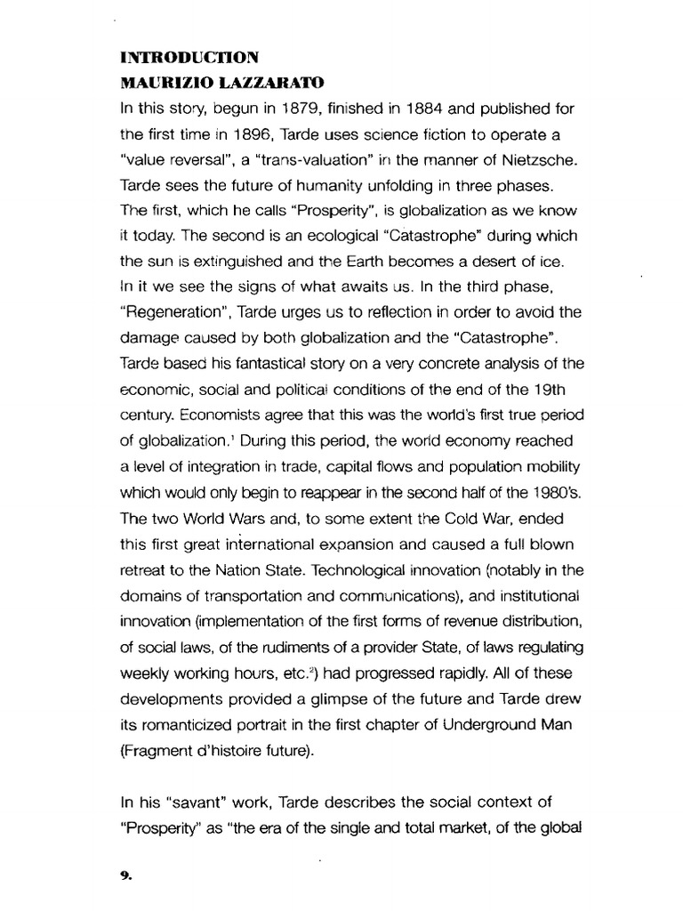 Maurizio Lazzarato Introduction To Gabriel Tardes Underground Man | PDF ...