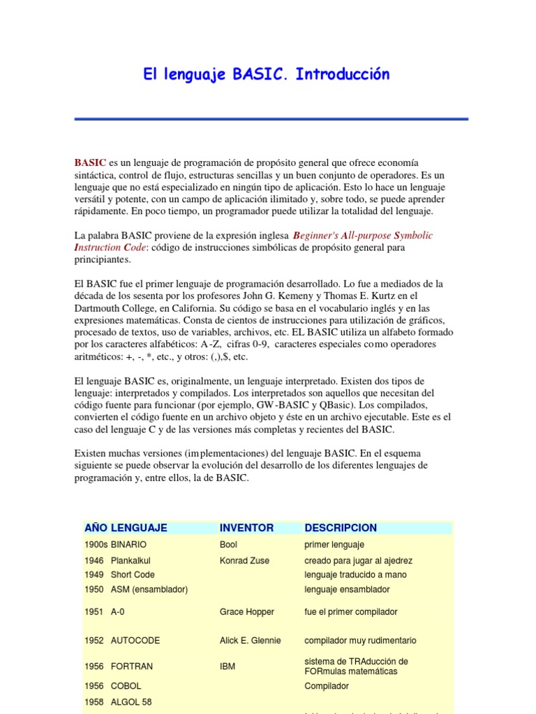 El Lenguaje BASIC Introducción | PDF | Básico | Lenguaje de programación
