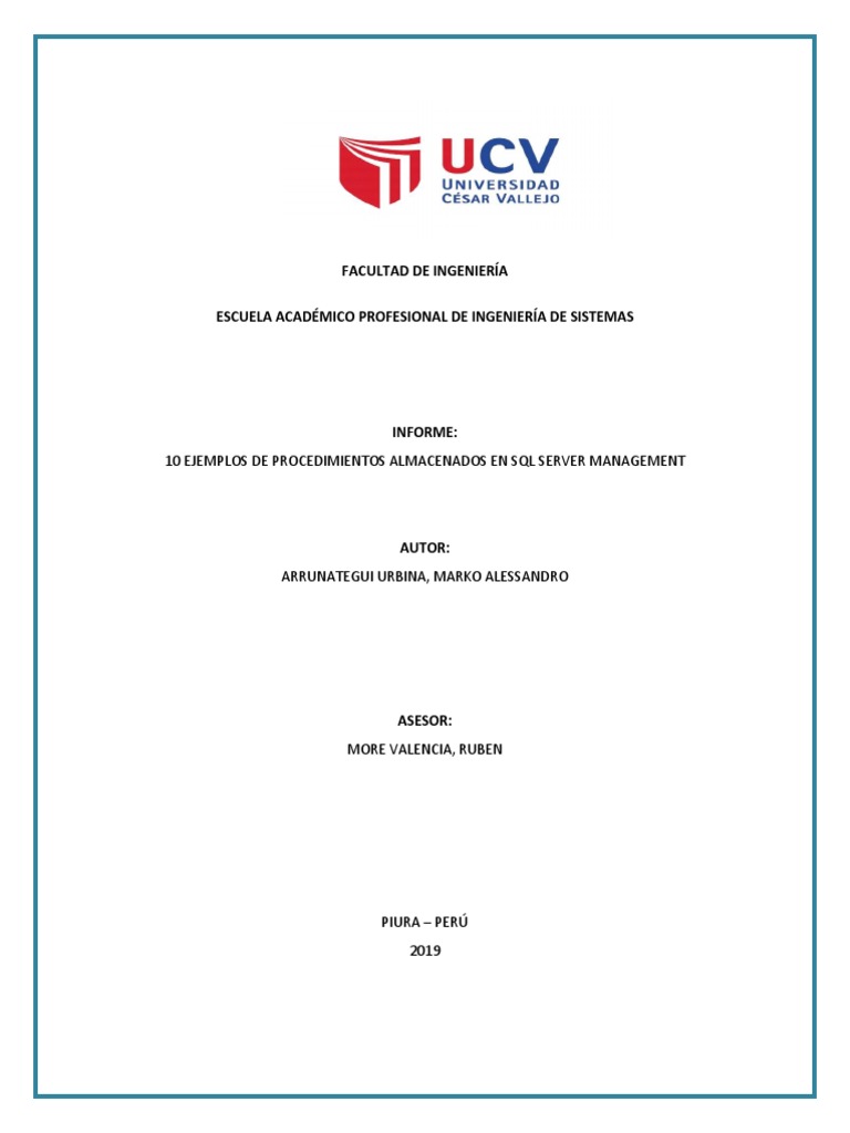 10 Ejemplos de Procedimientos Almacenados en SQL | PDF | Gestión de ...