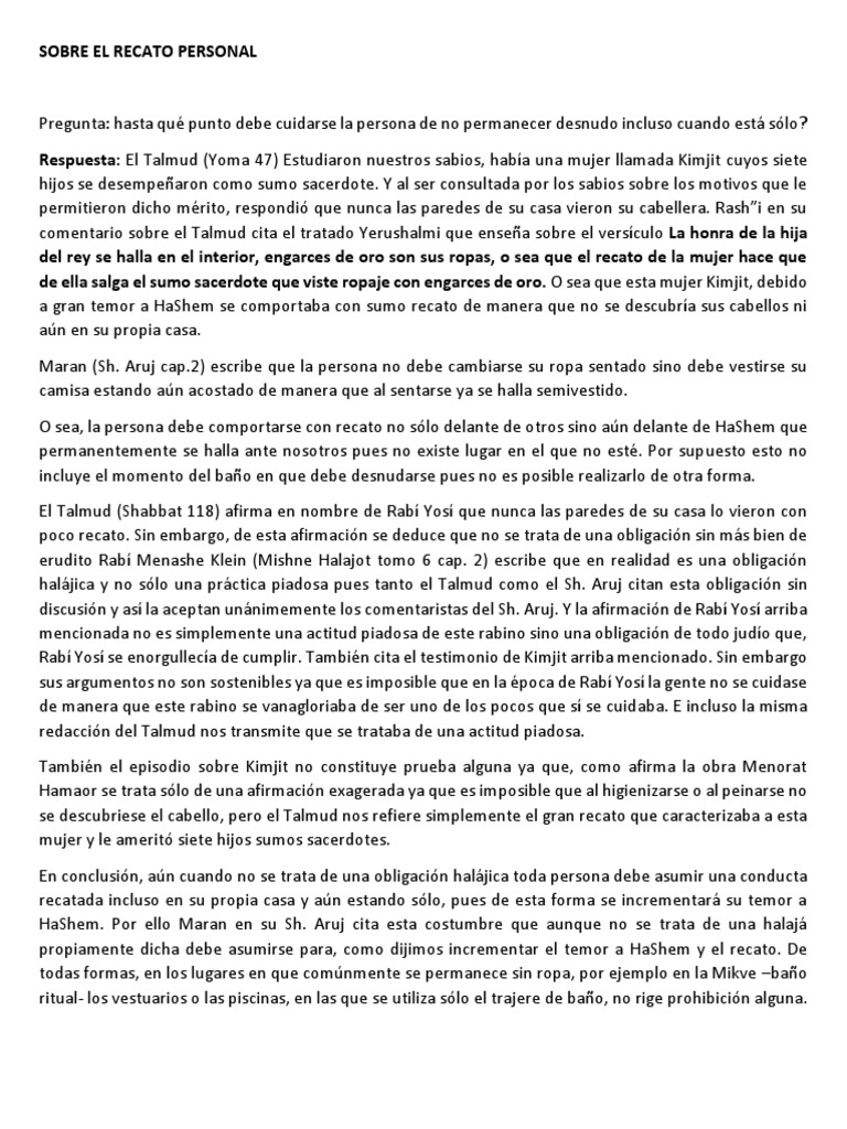 Sobre El Recato Personal | PDF | Halakha | Talmud
