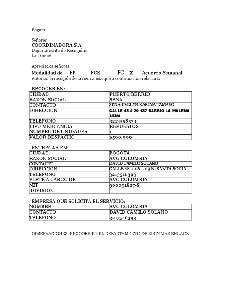 Formato de Recoleccion | PDF