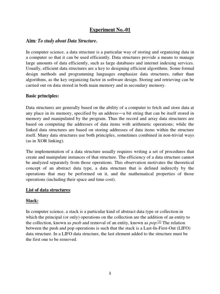 Experiment No.-01 Aim:: To Study About Data Structure | PDF | Data ...