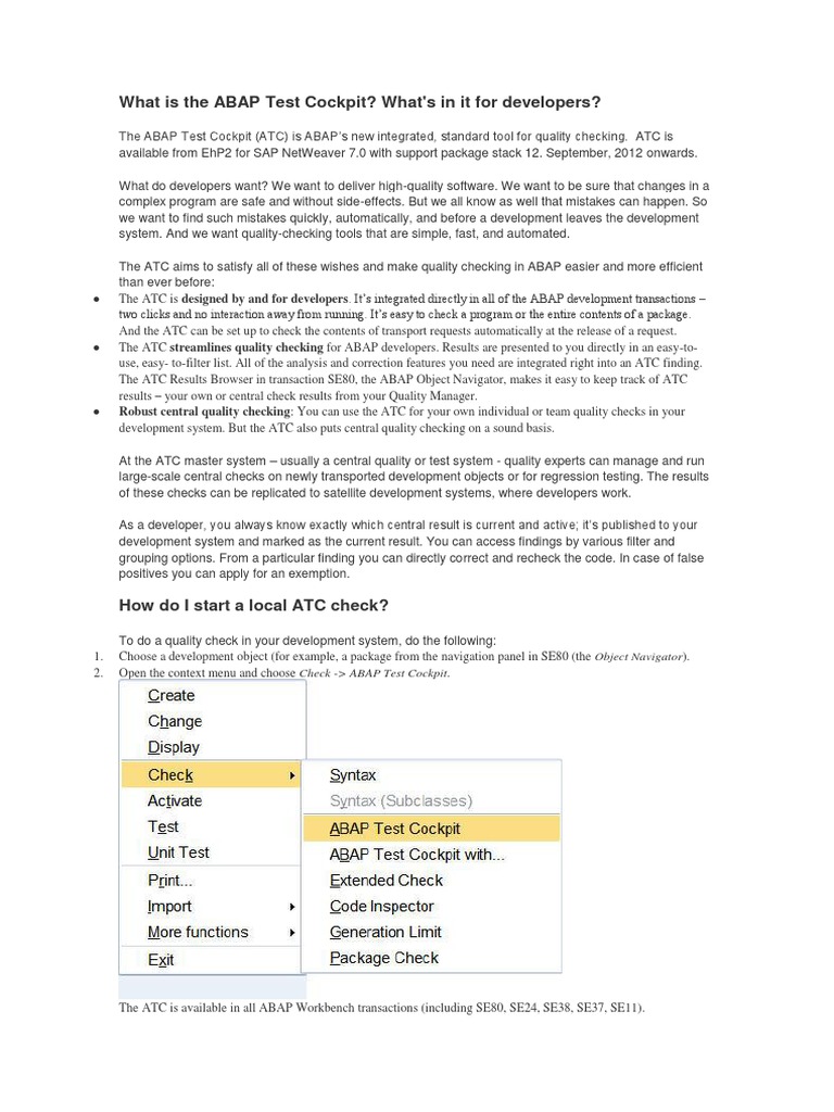 Getting Started With The Abap Test Cockpit For Developers Pdf Software Computing