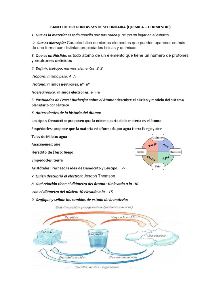 BANCO DE PREGUNTAS de Quimica 5to DE SECUNDARIA | PDF | Enlace químico | Enlace covalente