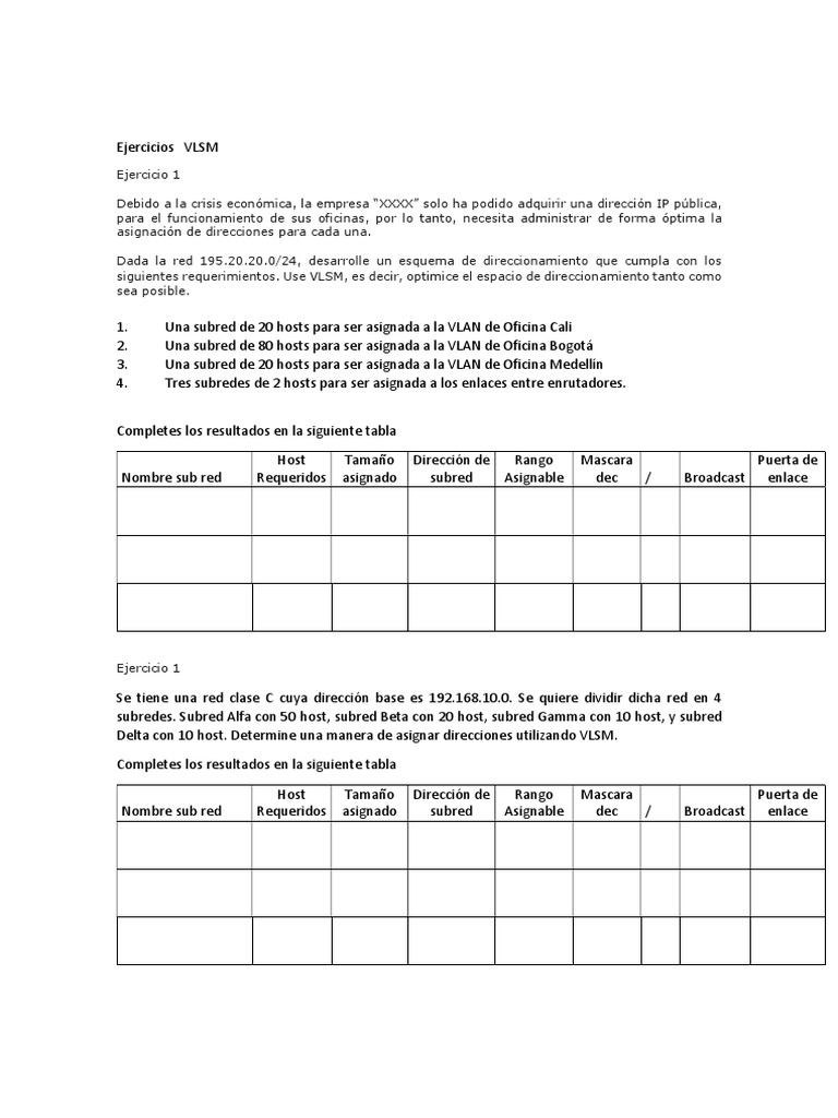 Ejercicios Prácticos de VLSM en Redes | PDF | Negocios | Informática