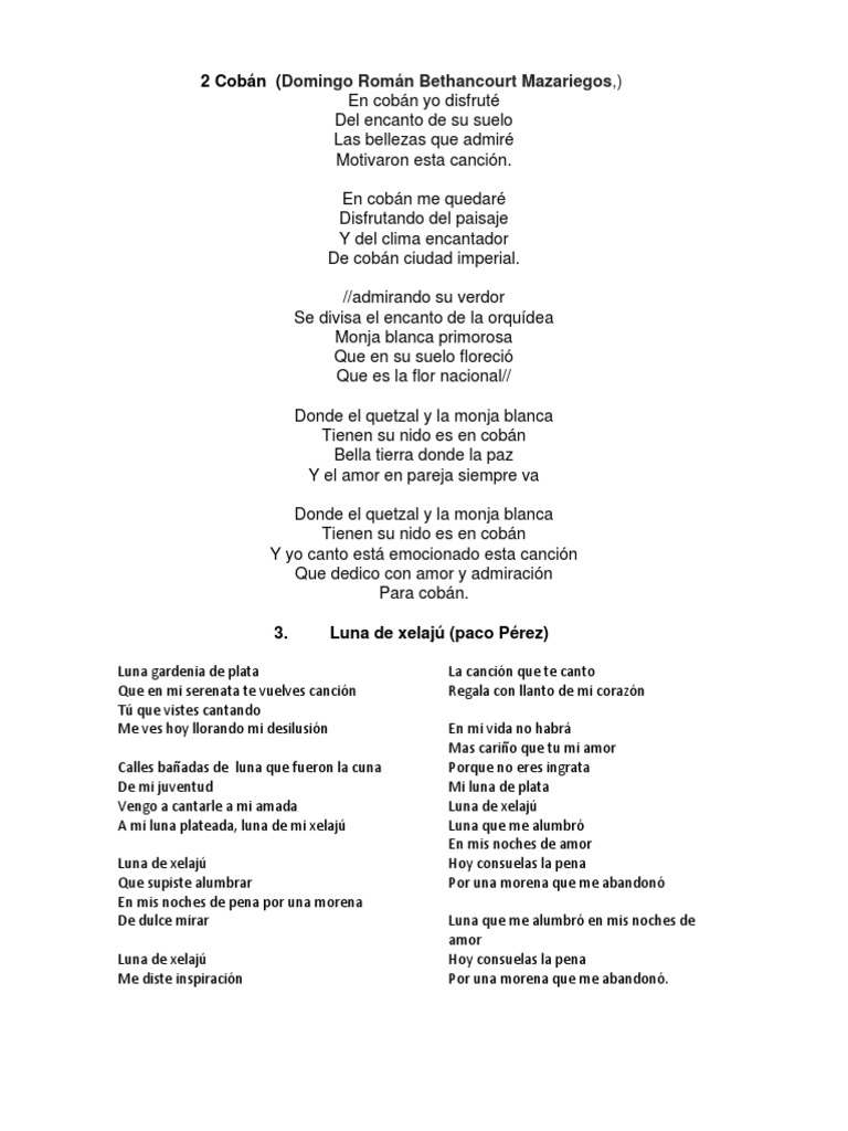 10 Canciones de Guatemala Letra | PDF | Entretenimiento (general)