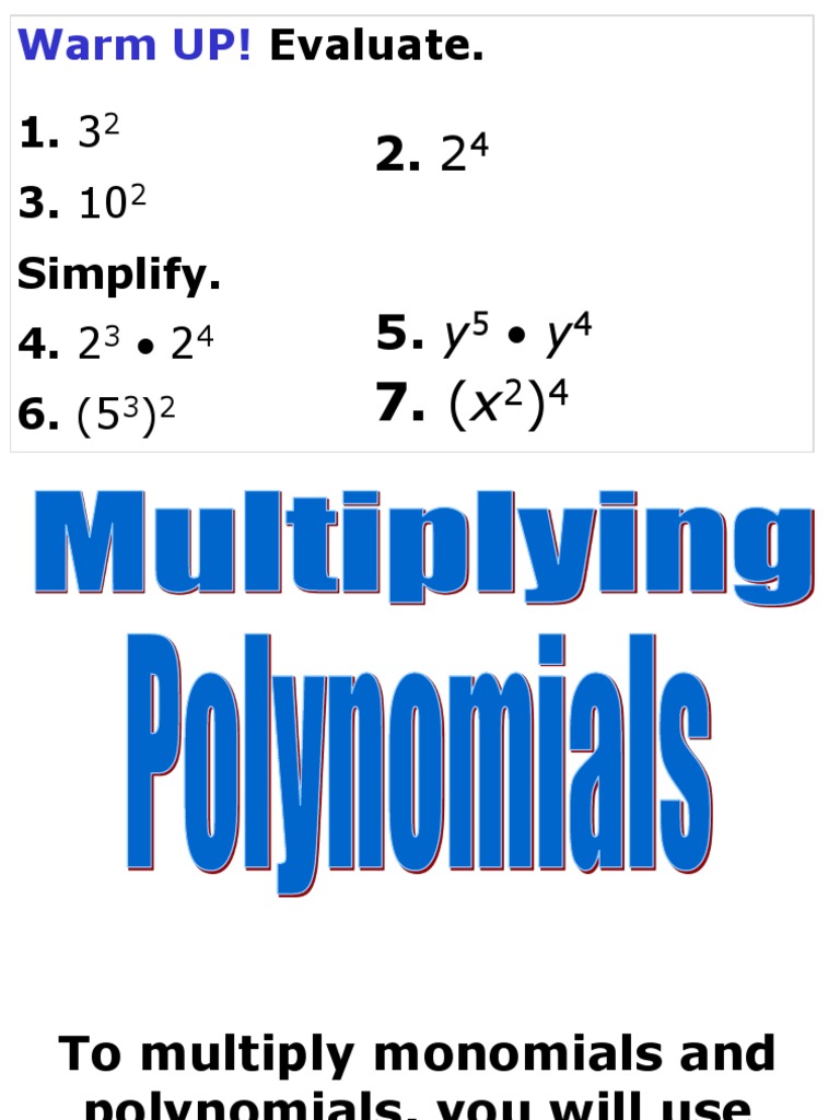Multiplying Monomials and Polynomials Guide | PDF | Algorithms ...