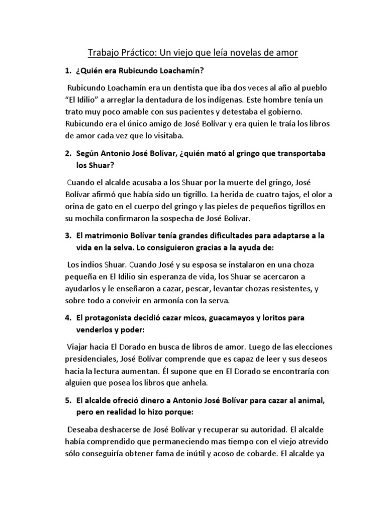 Un Viejo Que Leia Novelas de Amor Trabajo Practico | PDF | Amor