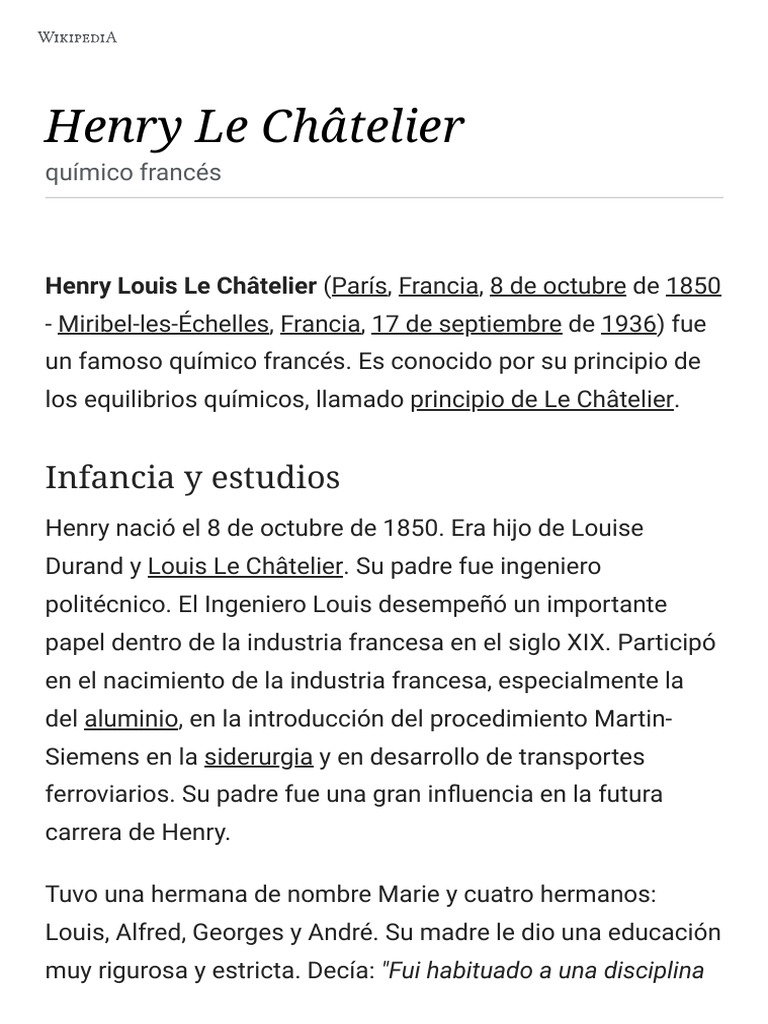 Henry Le Chatelier | PDF | Química | Ciencias fisicas