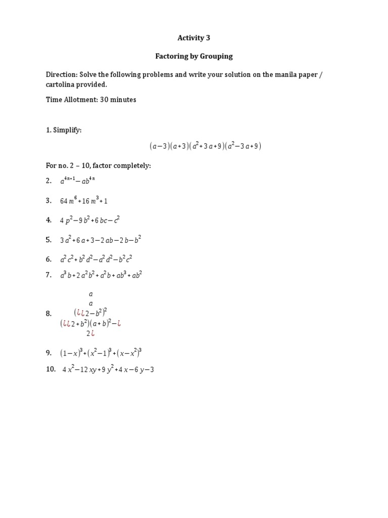 Activity 3 Factoring by Grouping | PDF