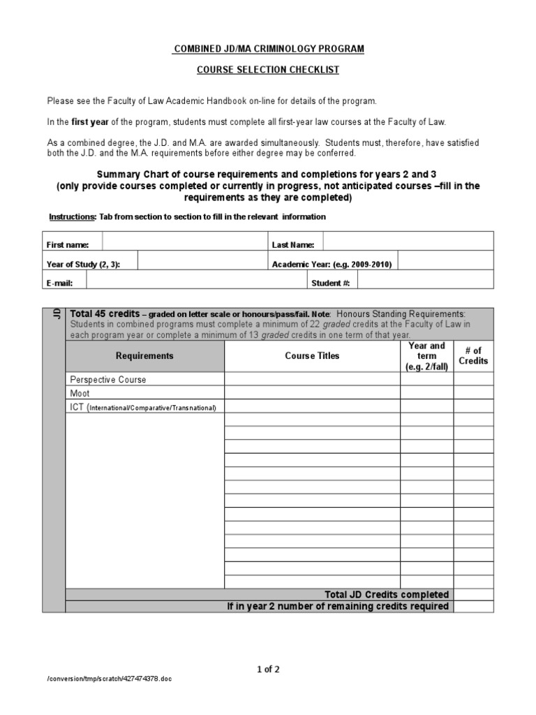 Checklist JD MA Criminology | PDF | Juris Doctor | Master's Degree
