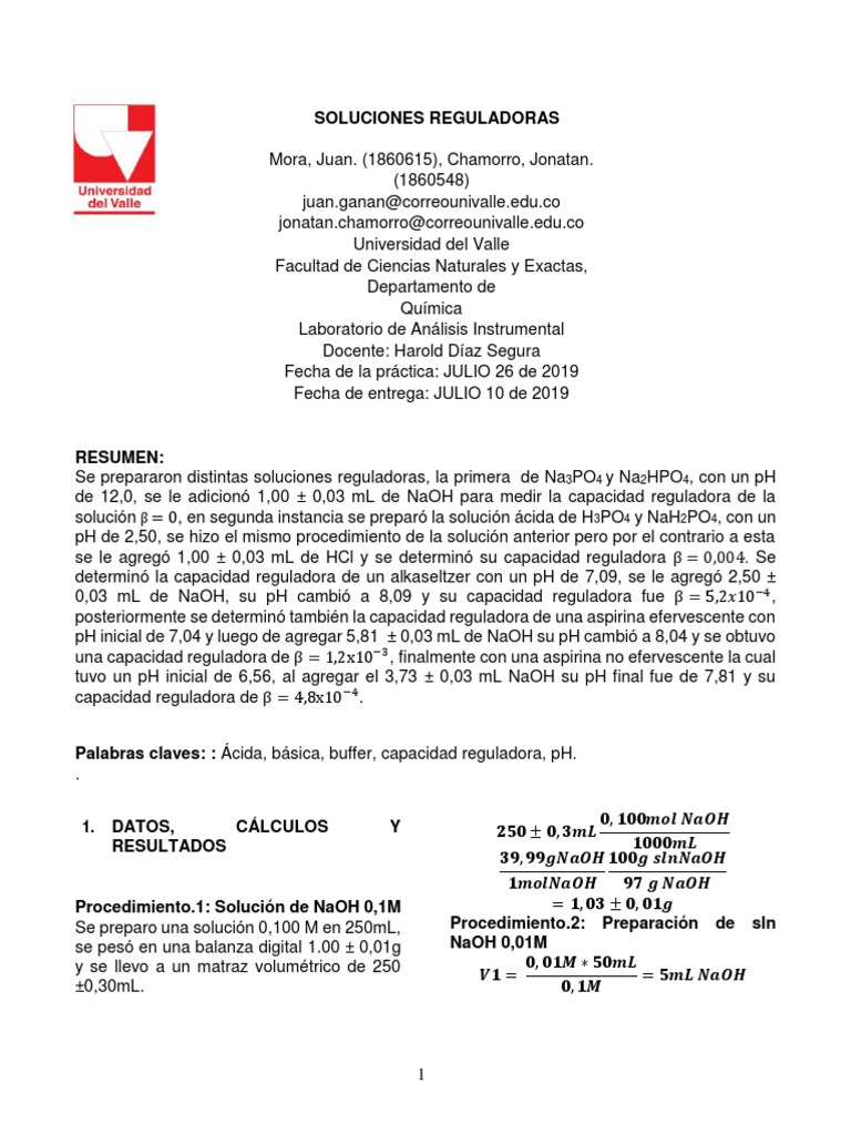 Soluciones Reguladoras | PDF | Solución tampón | Ph