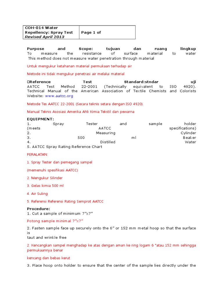 AATCC 22 Water Repellency Test Method | PDF | Materials | Nature
