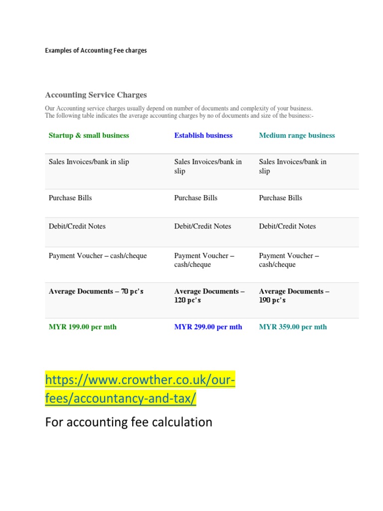Accounting Fee Examples and Charges | PDF
