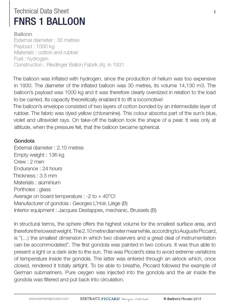 Fnrs 1 Ficha Técnica | PDF | Balloon (Aeronautics) | Aerospace