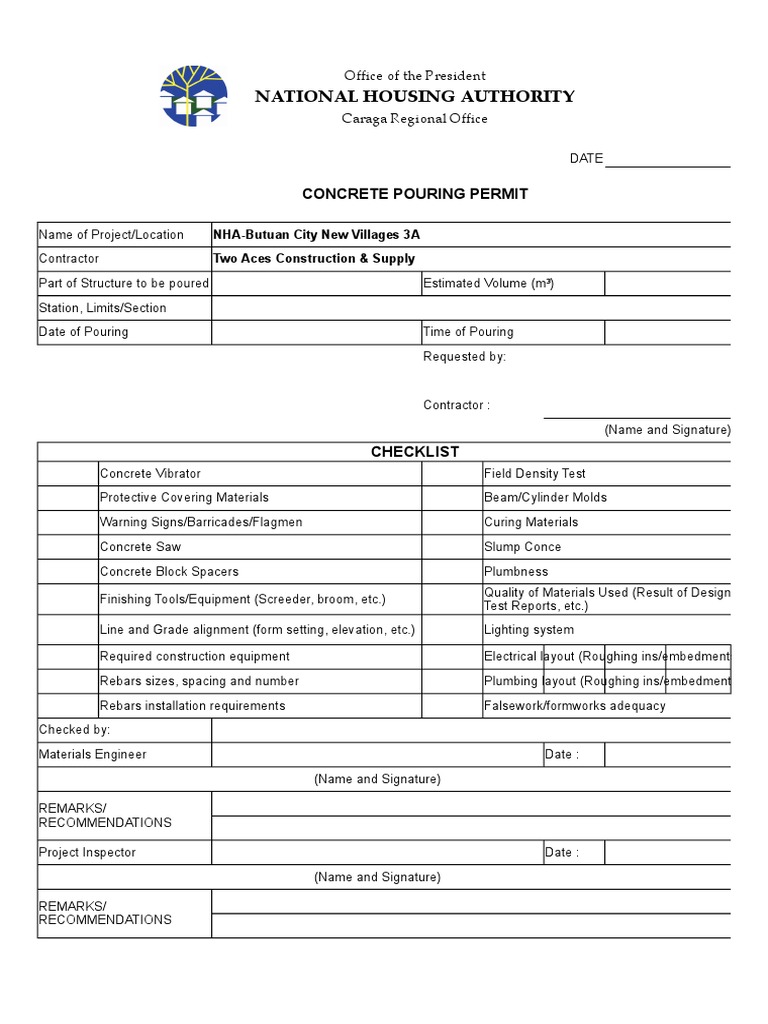 Pouring Permit | Concrete | Engineering