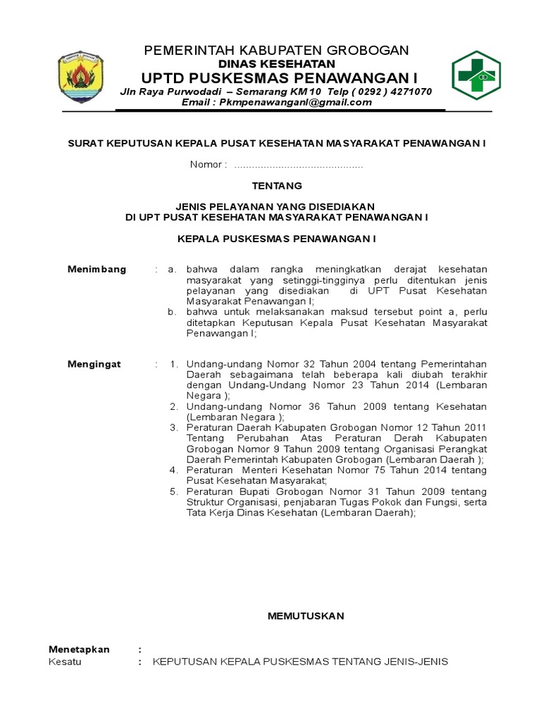 SK Tentang Jenis Pelayanan | PDF