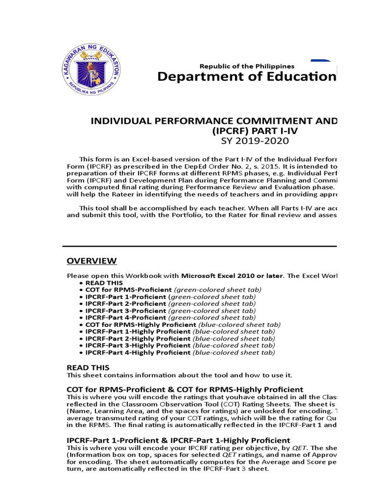 DepEd IPCRForms Part1-4 | PDF | Educational Technology | Teachers
