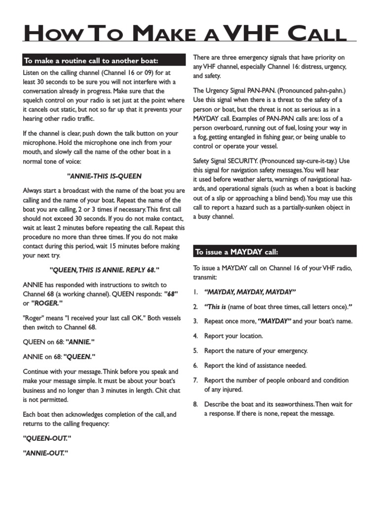 VHF Radio Call Instructions | PDF | Radio | Wireless