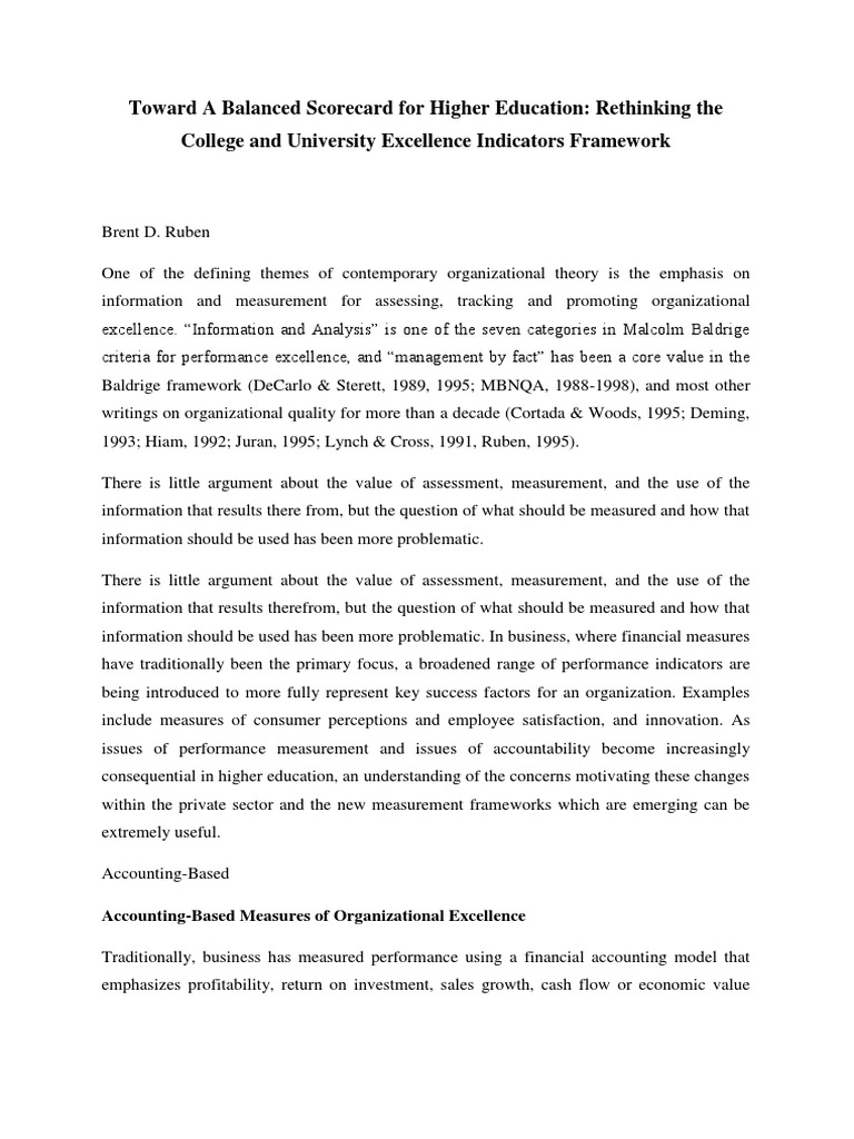 Toward A Balanced Scorecard For Higher Education: Rethinking The ...