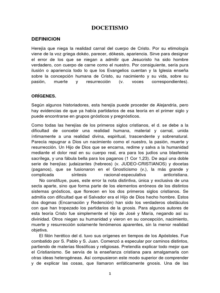 DOCETISMO | PDF | Religiones religiosas | Cristianismo antiguo