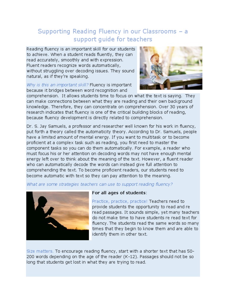 Literacy Pamphlet | PDF | Fluency | Reading Comprehension