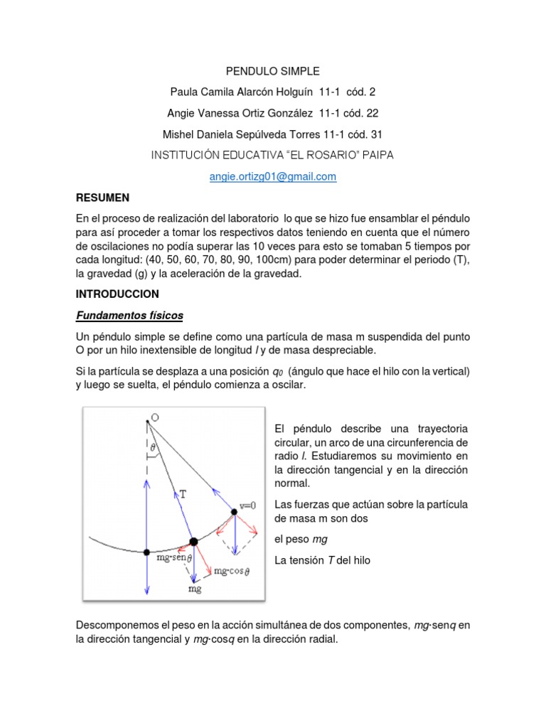 Pendulo Simple | PDF | Péndulo | Cinemática