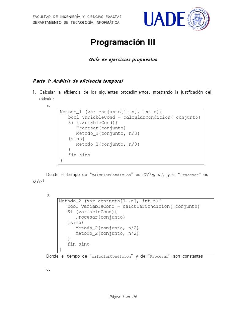 Guía de Ejercicios de Programación III | PDF | Teoría de la complejidad ...