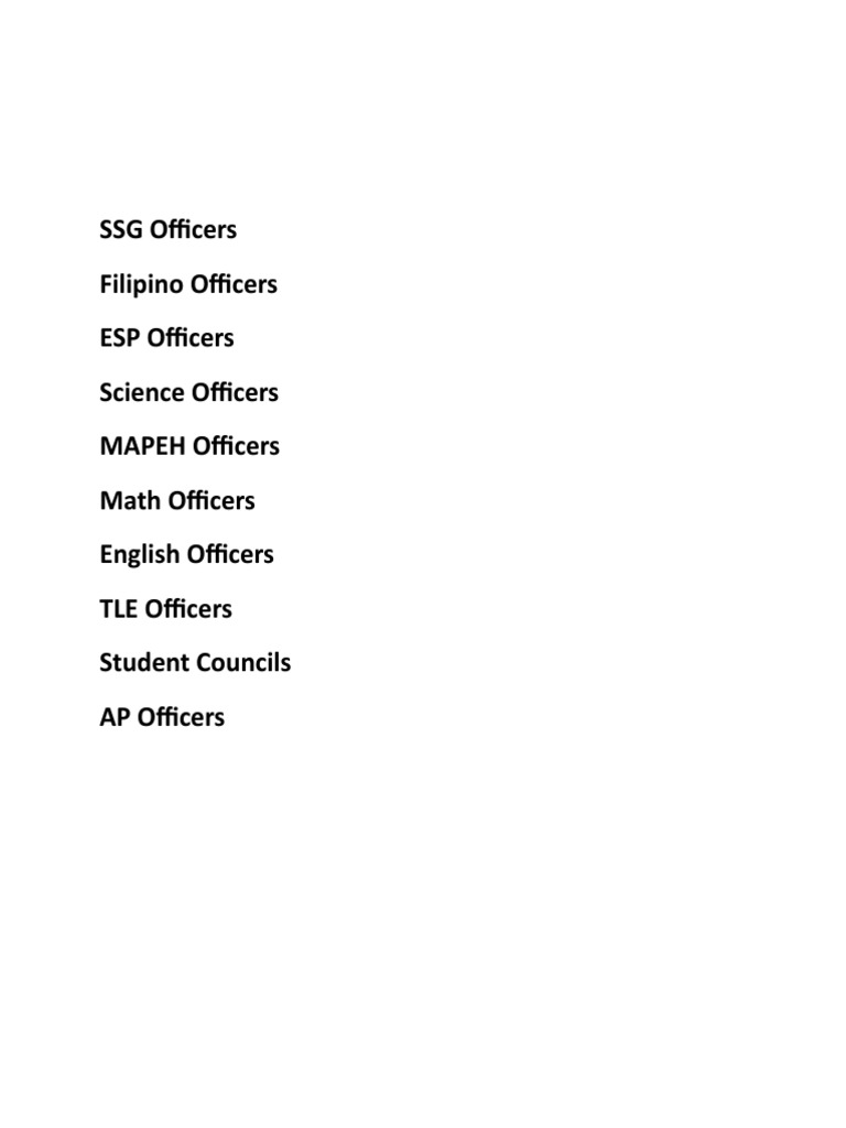 SSG Officers Filipino Officers ESP Officers Science Officers MAPEH ...