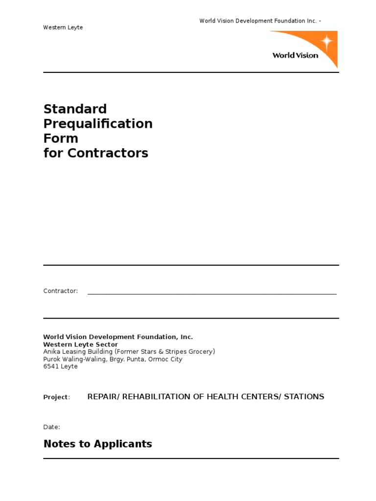 Standard Pre-Qualification Form For Contractors | PDF | Joint Venture | Business
