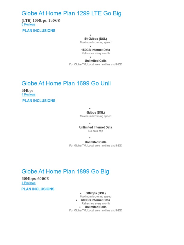 Globe At Home Plan 1299 Overview | PDF | Data Transmission ...