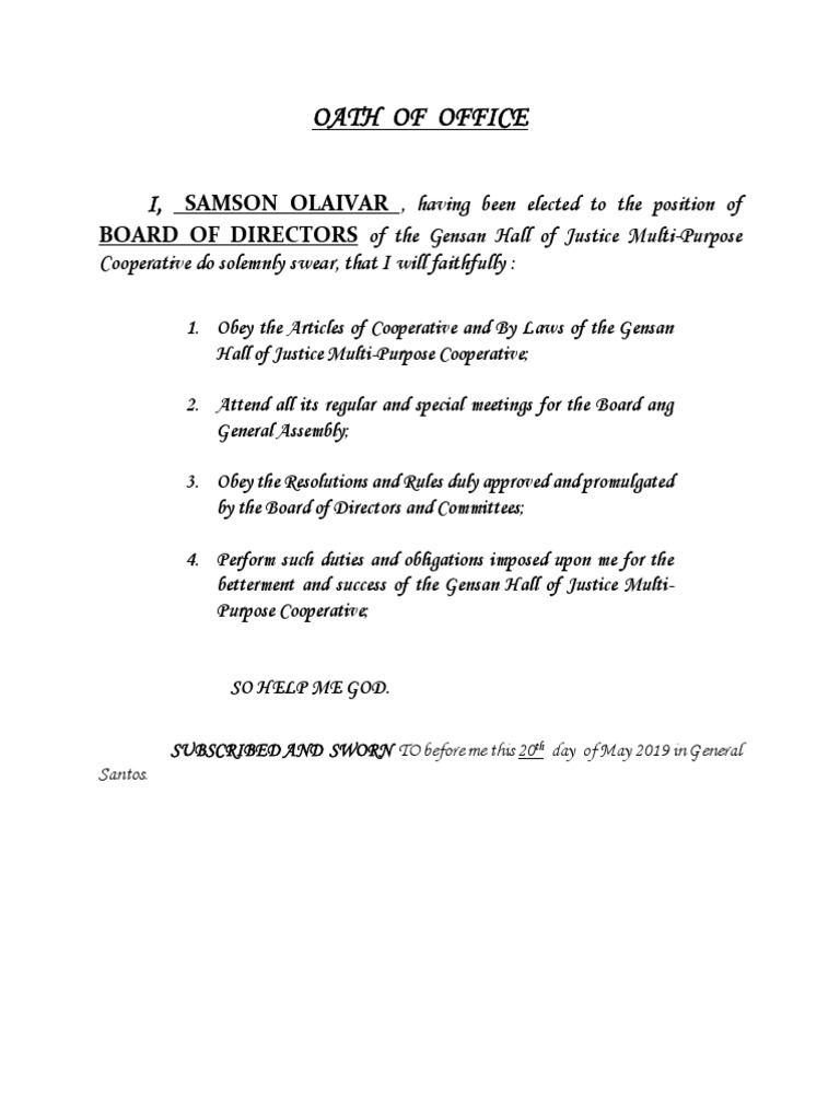 Oath of Office | PDF | Oath Of Office | United Nations General Assembly