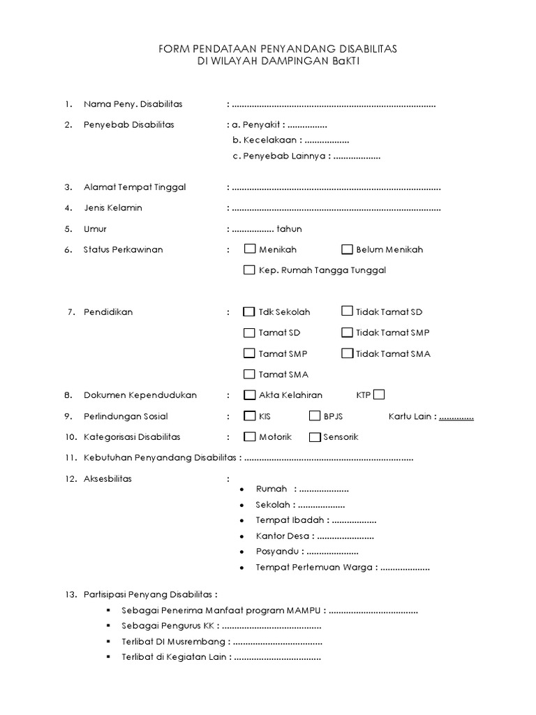 Form Pendataan Penyandang Disabilitas | PDF