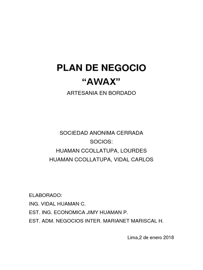 Plan de Negocio Awax | PDF | Plan de negocios | Turismo
