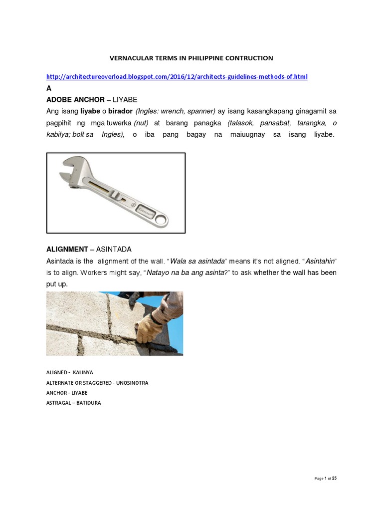 Construction Vernacular Terms | PDF | Masonry | Carpentry