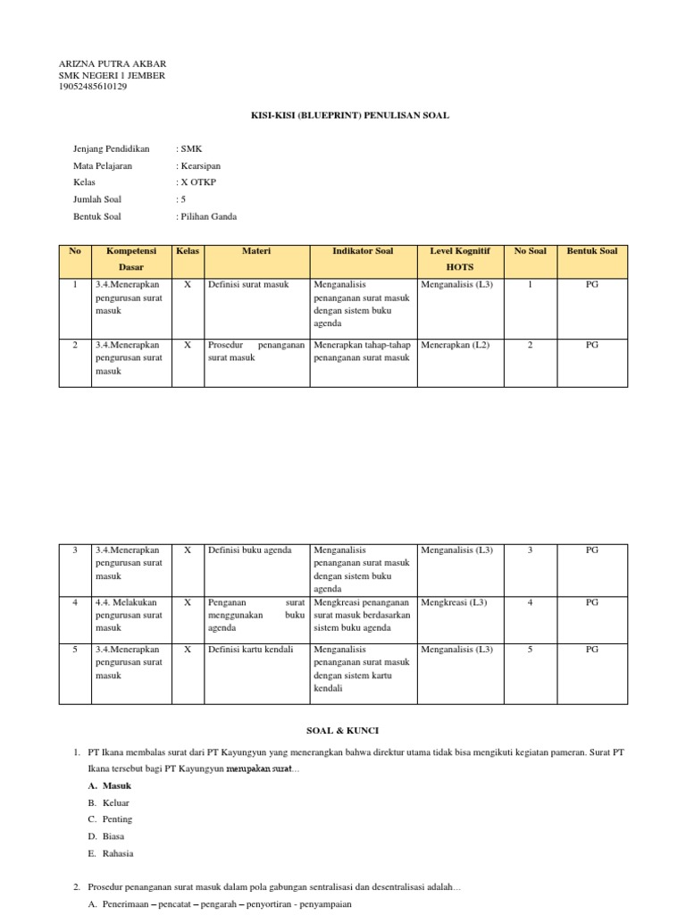 Blueprint & Soal Kearsipan | PDF