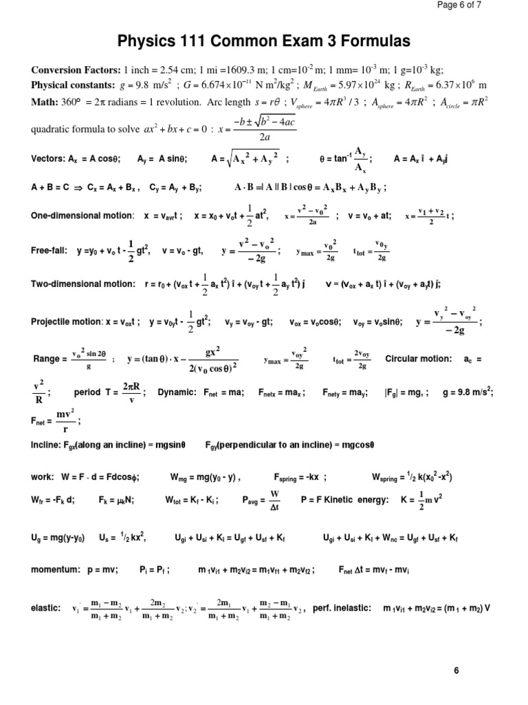 Exam3 Formula Sheet | PDF | Applied And Interdisciplinary Physics | Classical Mechanics