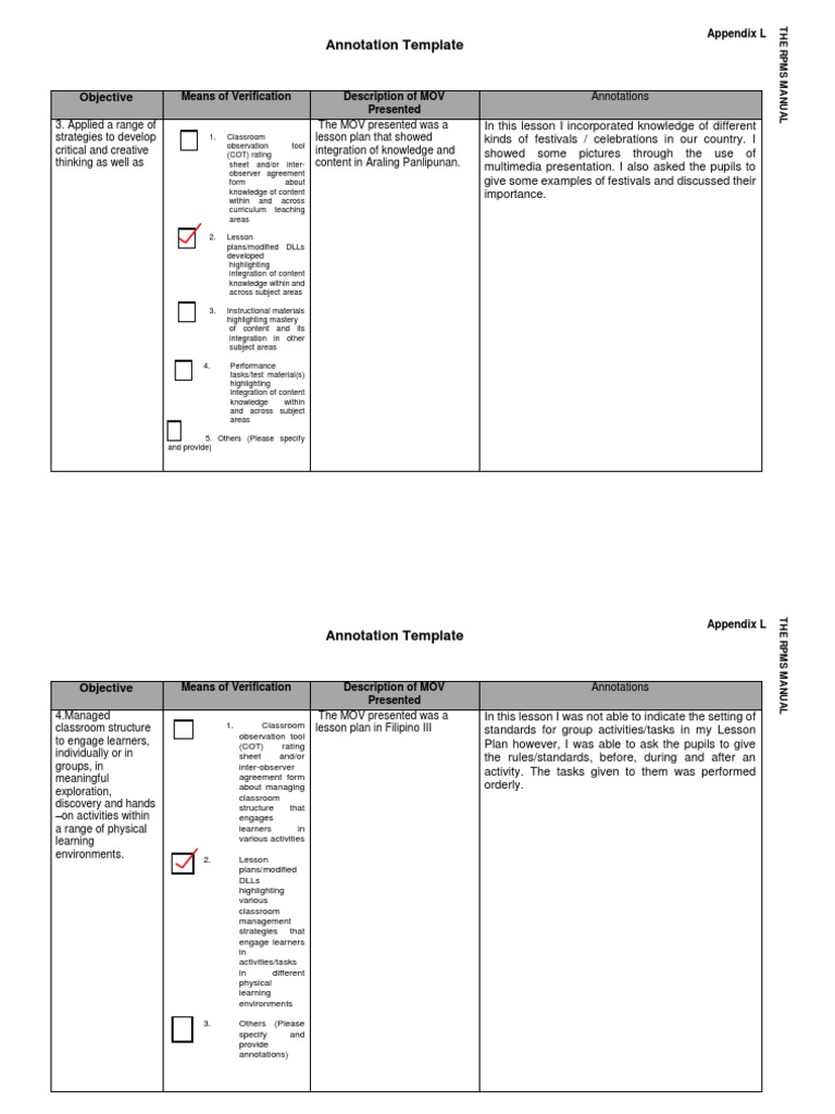 Annotation Template: Objective | PDF | Lesson Plan | Behaviorism