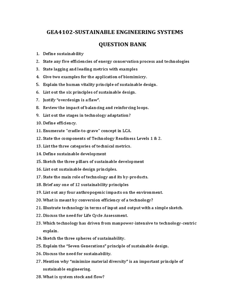 Sustainable Engineering Question Bank | PDF | Life Cycle Assessment ...