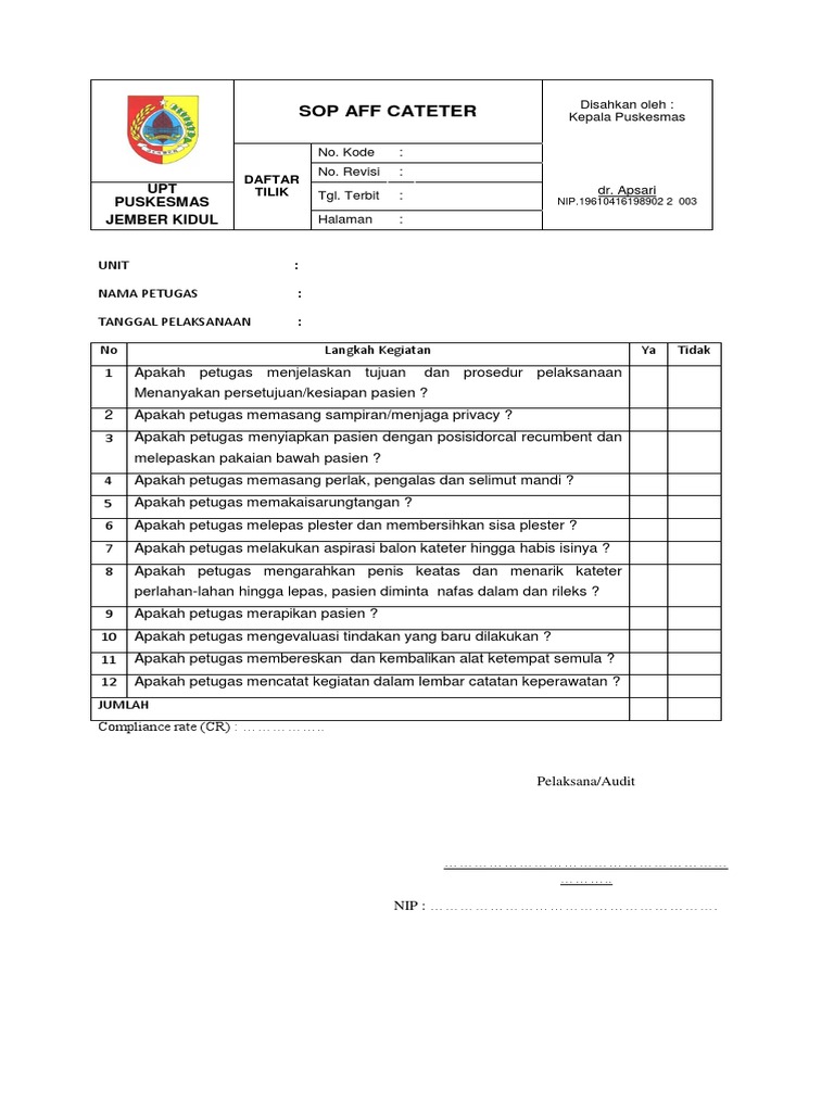 Daftar Tilik Aff Kateter | PDF