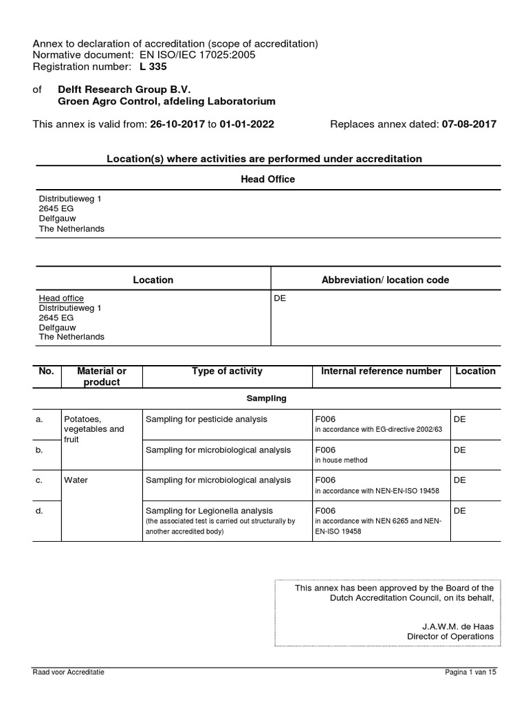 Delft Research Group B.V. Groen Agro Control, Afdeling Laboratorium ...