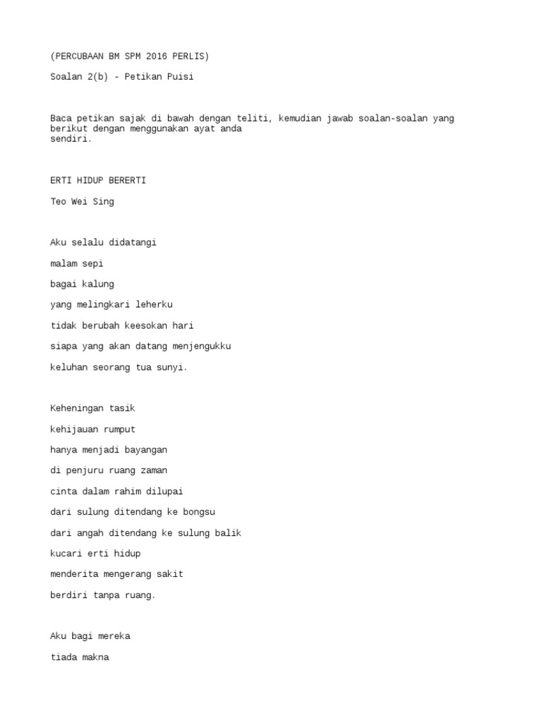 Koleksi Soalan Komsas 2d Puisi Moden | PDF