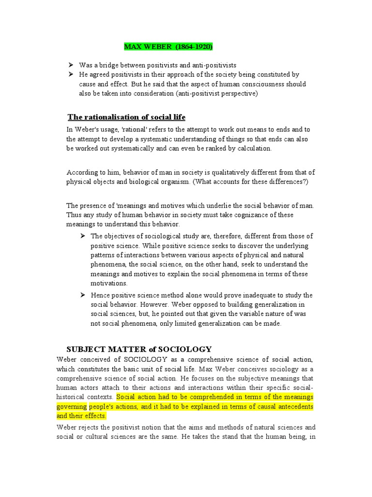 The Rationalisation of Social Life: MAX WEBER (1864-1920) | PDF ...